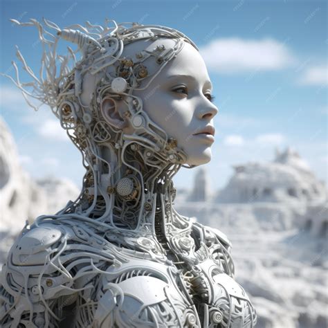 Premium Vector Futuristic Alien World Robot Portrait 3d Render Of A Cyborg Android Artificial