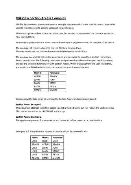 Qlik View Section Access Examples Pdf