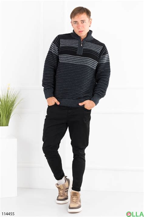 Чоловічий светр у смужку з блискавкою И 1954 купити недорого в інтернет магазині «olla Україна