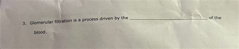 Solved Glomerular Filtration Is A Process Driven By The