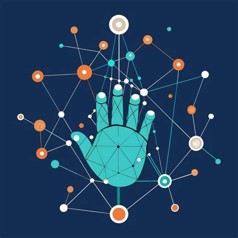 Abstract Digital Network Illustration With Geometric Hand And Connected Nodes On Dark Blue
