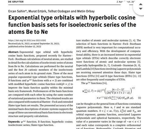 Pdf Exponential Type Orbitals With Hyperbolic Cosine Function Basis Sets For Isoelectronic
