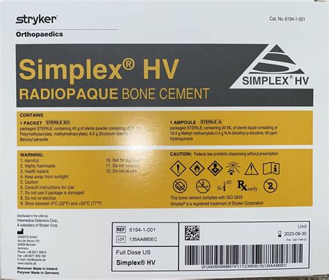 New Stryker 6194 1 001 Simplex Hv Radiopaque Bone Cement Surgical