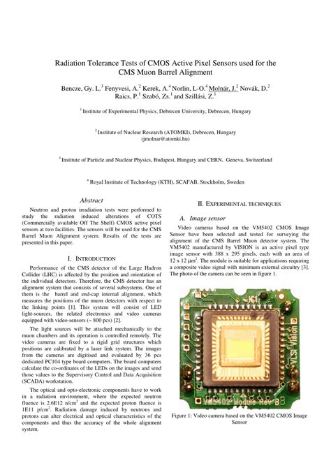 Pdf Radiation Tolerance Tests Of Cmos Active Pixel Sensors Used For The Cms Muon Barrel Alignment