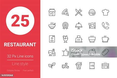 레스토랑 얇은 라인 아이콘 편집 가능한 스트로크 픽셀 완벽한 모바일 및 웹용 25에 대한 스톡 벡터 아트 및 기타 이미지 25 건강한 식생활 고기 Istock