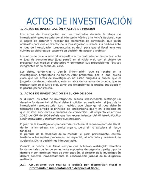 Actos De Investigación Penal Ley Procesal Evidencia Ley
