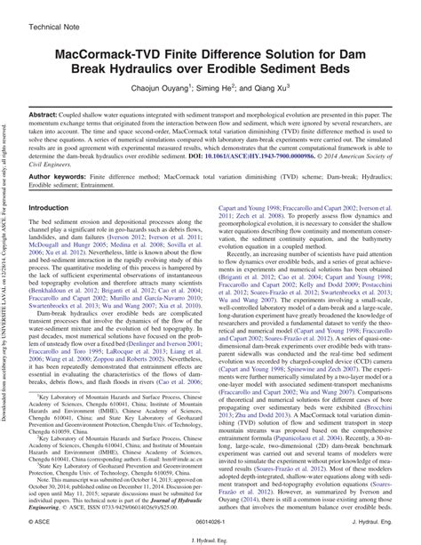 Pdf Maccormack Tvd Finite Difference Solution For Dam Break Hydraulics Over Erodible Sediment Beds