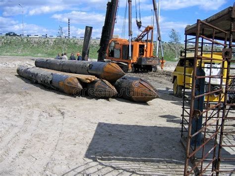 Piles Made Of Metal Pipe With A Pointed Tip Stock Image Image Of