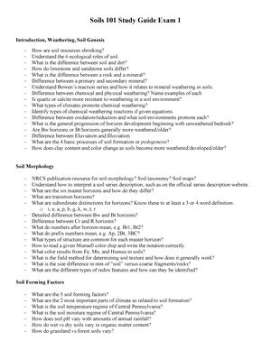 Soils 101 Exam 1 Study Guide Layer Of Minerals And Organic Matter On The Land Surface 1 Main