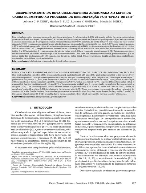 Pdf Beta Ciclodextrins Behavior Added Goats Milk Submitted To The