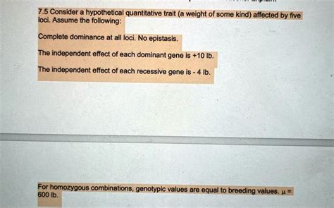 7 5 Consider A Hypothetical Quantitative Trait A Weight Of Some Kind Affected By Five Loci