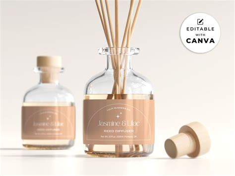 Reed Diffuser Bottle Label Template Canva Editable Boho Room Diffuser