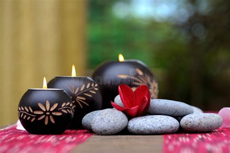 Massage Composition Christmas Spa With Candles Orchids And Black