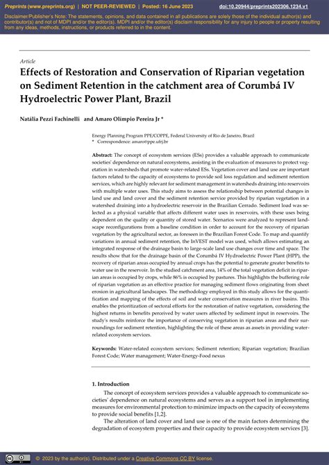 Pdf Effects Of Restoration And Conservation Of Riparian Vegetation On Sediment Retention In