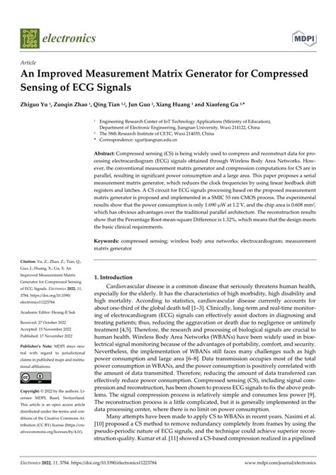 pdf an improved measurement matrix generator for compressed sensing of ecg signals