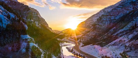 Provo Canyon Where The Sun Rises From The Snowy Peaks 4k Wallpaper Download