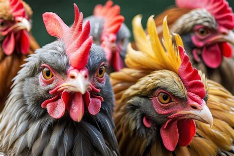 Closeup Of Domestic Chickens Bird Species Premium Ai Generated Image