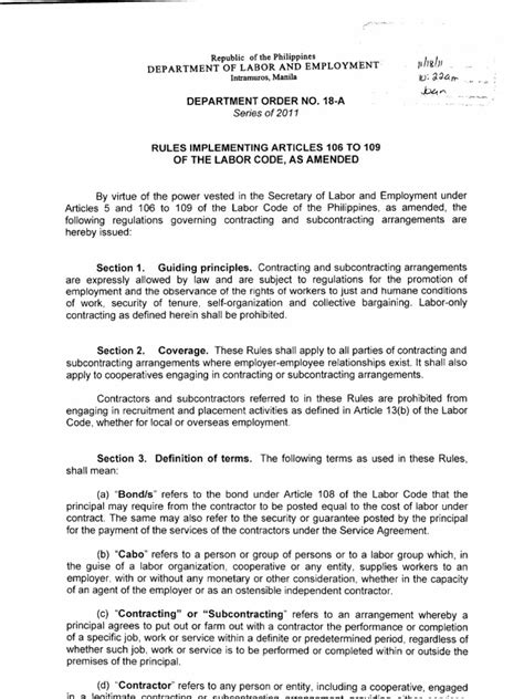 Dole Department Order No 18 A Series Of 2011