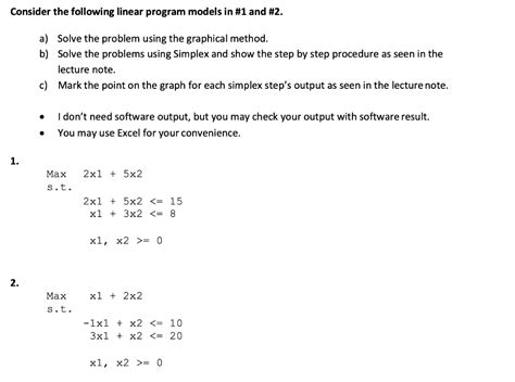 Solved Consider The Following Linear Program Models In Chegg