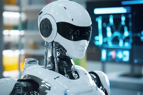 Advanced Humanoid Robot Showcasing Modern Technology In A Futuristic Lab Environment Stock Image