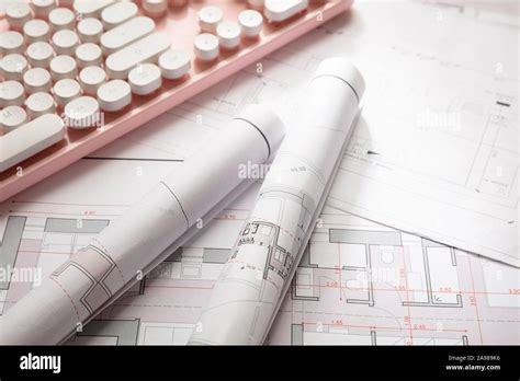 Female Architect Engineer Office Desk Blueprint Plans Building Project Architectural Design