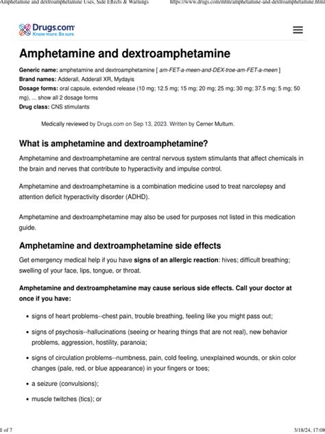 Amphetamine And Dextroamphetamine Uses Side Effects And Warnings Pdf Stimulant Drugs
