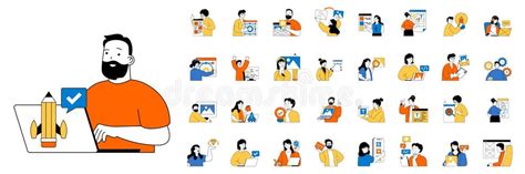 Design Development Concept With Character Situations Mega Set In Flat Web Design Stock Vector