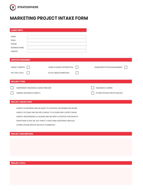 Fillable Online Marketing Project Intake Form Template Fax Email Print Pdffiller