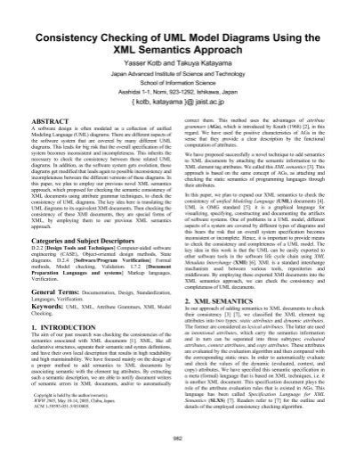 consistency checking of uml model diagrams using the xml