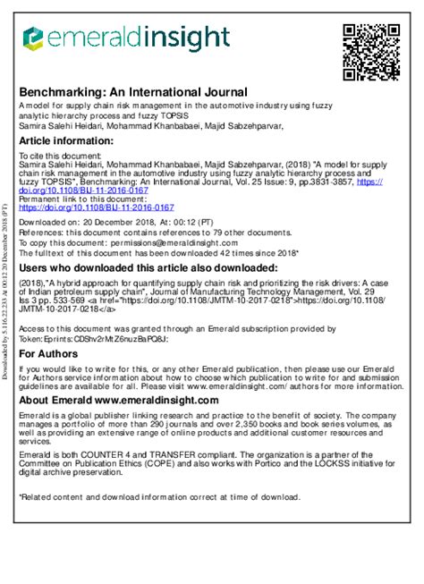 Pdf A Model For Supply Chain Risk Management In The Automotive Industry Using Fuzzy Analytic