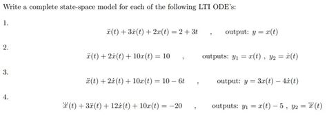 solved write a complete state space model for each of the