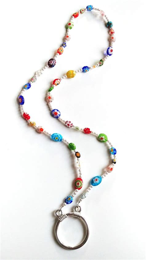 Millefiori Eyeglass Necklace Colorful Eyeglass Chain White Etsy Eyeglass Necklace Eyeglass