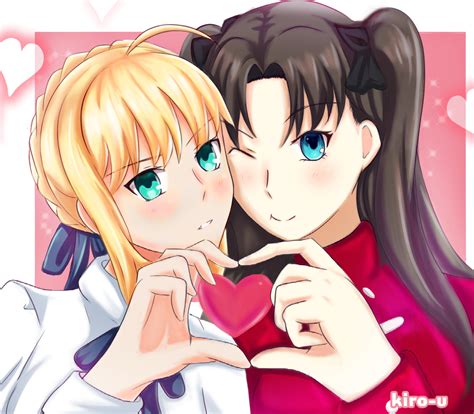 Artoria Pendragon Saber And Tohsaka Rin Fate And More Drawn By Kiro U Danbooru