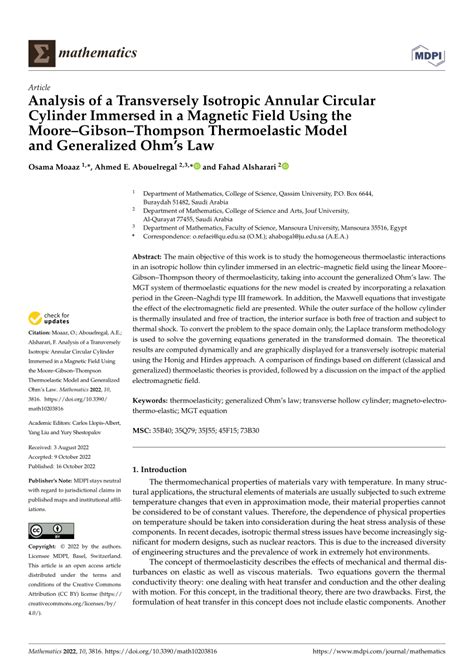 Pdf Analysis Of A Transversely Isotropic Annular Circular Cylinder Immersed In A Magnetic