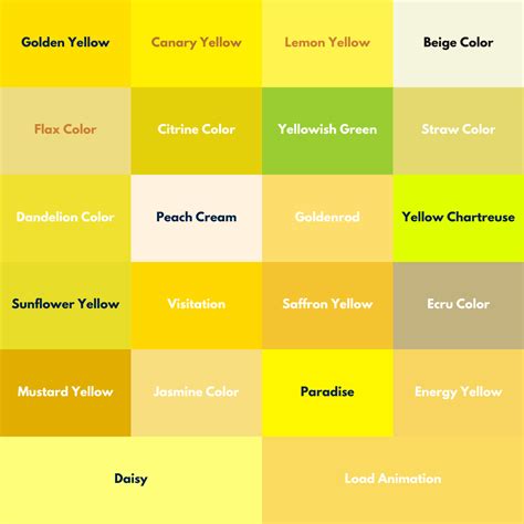 Shades Of Yellow 50 Yellow Colors With Hex Codes In 2024 Shades Of