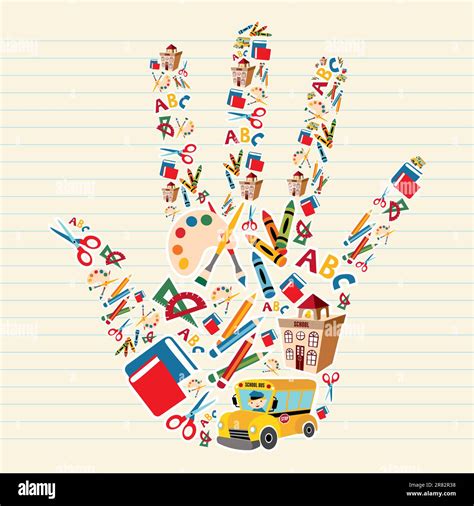 School Tools And Supplies In Hand Shape Background Vector File Layered For Easy Manipulation