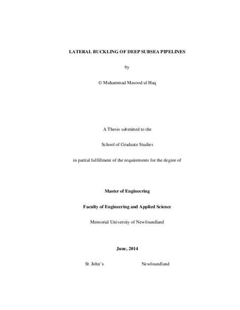 Pdf Lateral Buckling Of Deep Subsea Pipelines