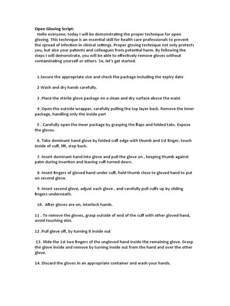 Open Gloving Script Pdf