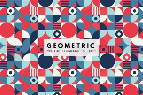Neo Geo Seamless Pattern Colorful Square And Circle Geometric Shapes Vector Trendy Red And