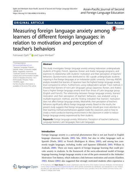Pdf Measuring Foreign Language Anxiety Among Learners Of Different