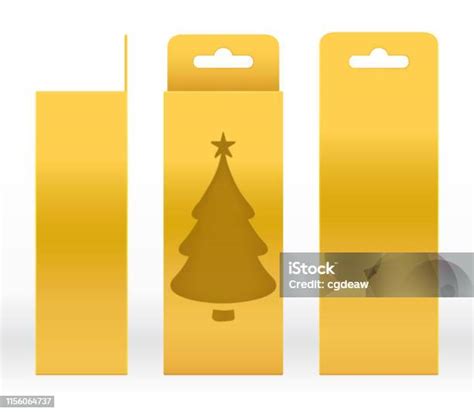 매달려 상자 골드 창 크리스마스 트리 모양 포장 템플릿 공백을 잘라 디자인 제품 패키지 선물 상자 골드 박스 포장 종이 크래프트 골판지 패키지에 대한 고급 빈 상자 황금