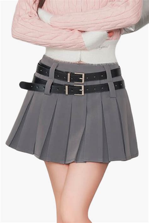 Schoolgirl Aesthetic Double Belt Pleated Skirt Ac Shop