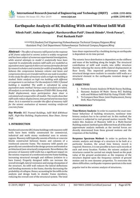 Irjet Earthquake Analysis Of Rc Building With And Without Infill Wall Pdf Civil Engineering
