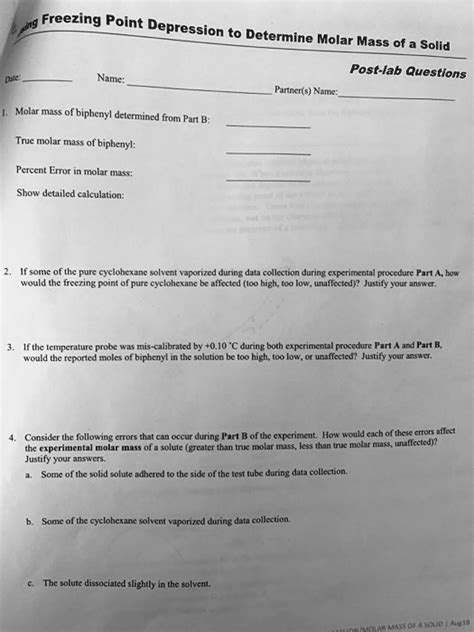 Ang Freezing Point Depression To Determine Molar Mass Of A Solid Di