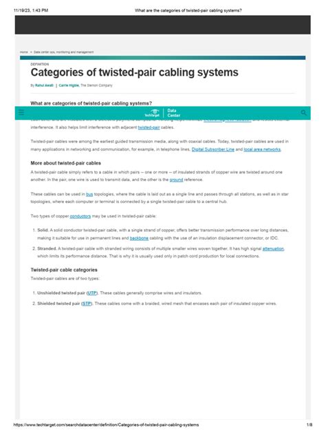 What Are The Categories Of Twisted Pair Cabling Systems Pdf
