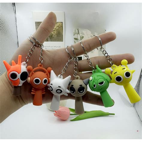 6 Pcs Acrylic Sprunki Keychain For Accessories Sprunki Oren Raddy Gray