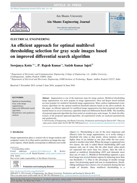 PDF An Efficient Approach For Optimal Multilevel Thresholding
