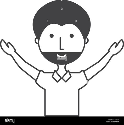 Flat Line Monochromatic Man With Beard Over White Background Vector Illustration Stock Vector