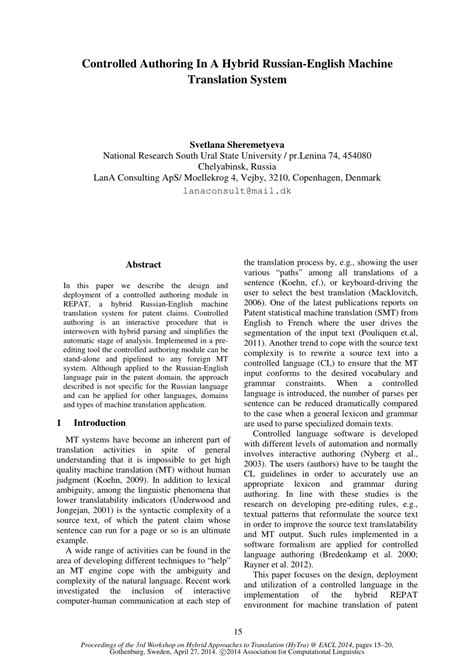 Pdf Controlled Authoring In A Hybrid Russian English Machine Translation System