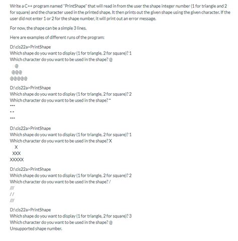 Solved Write A C Program Named PrintShape That Will Read Chegg Com